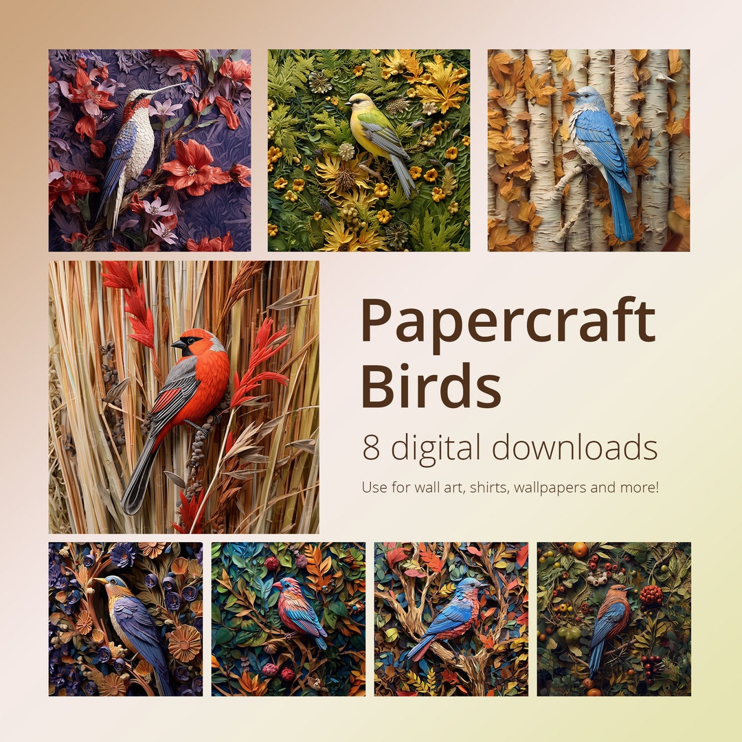 Papercraft Bird Art Set of 8: Small Avian Wonders in Paper - Etsy