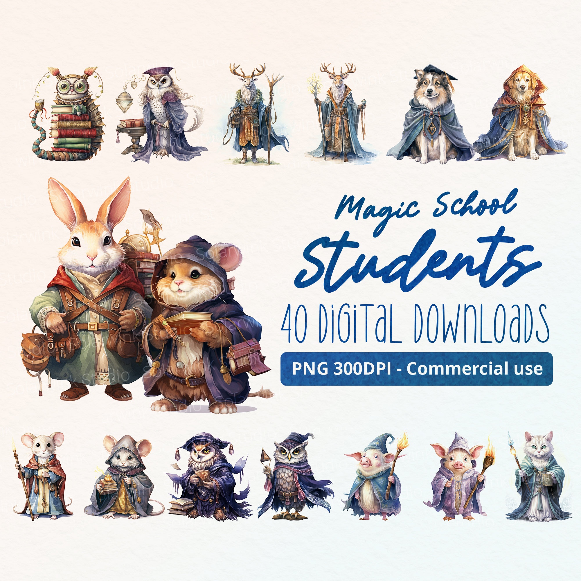 Magic School Student Set - 40 Pngs, Watercolor, Commercial Use, 300dpi ...