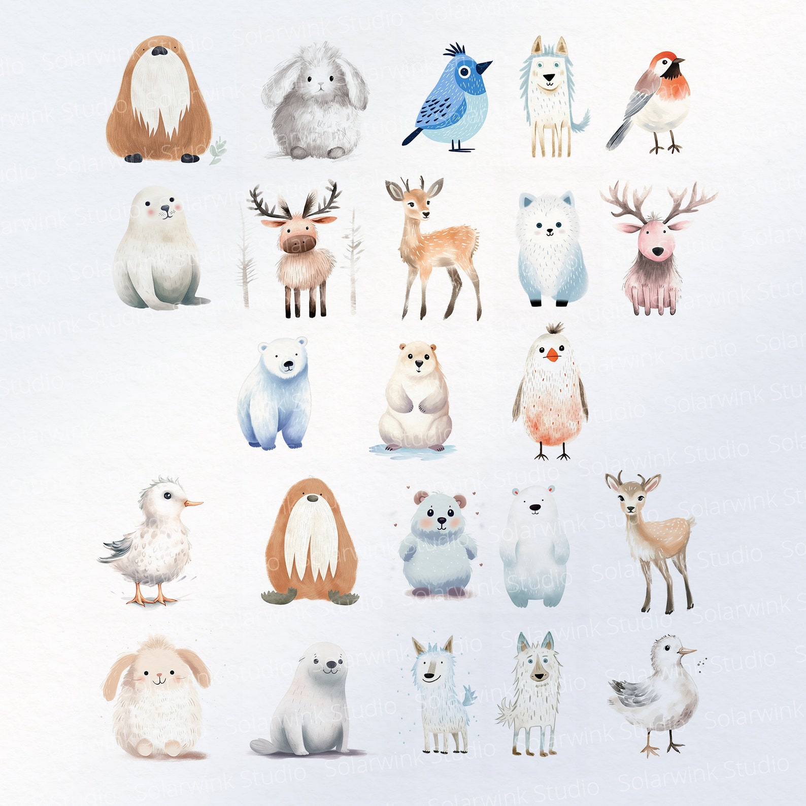 Cute and Cozy Winter Animal Illustrations - 23 Png's, Clipart ...