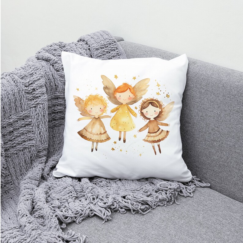 Adorable Christmas Angels 25 PNG Watercolor Illustrations - Commercial ...