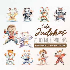 Cute Animal Judoka Illustrations: 25 Pngs - Commercial Use, 300dpi ...
