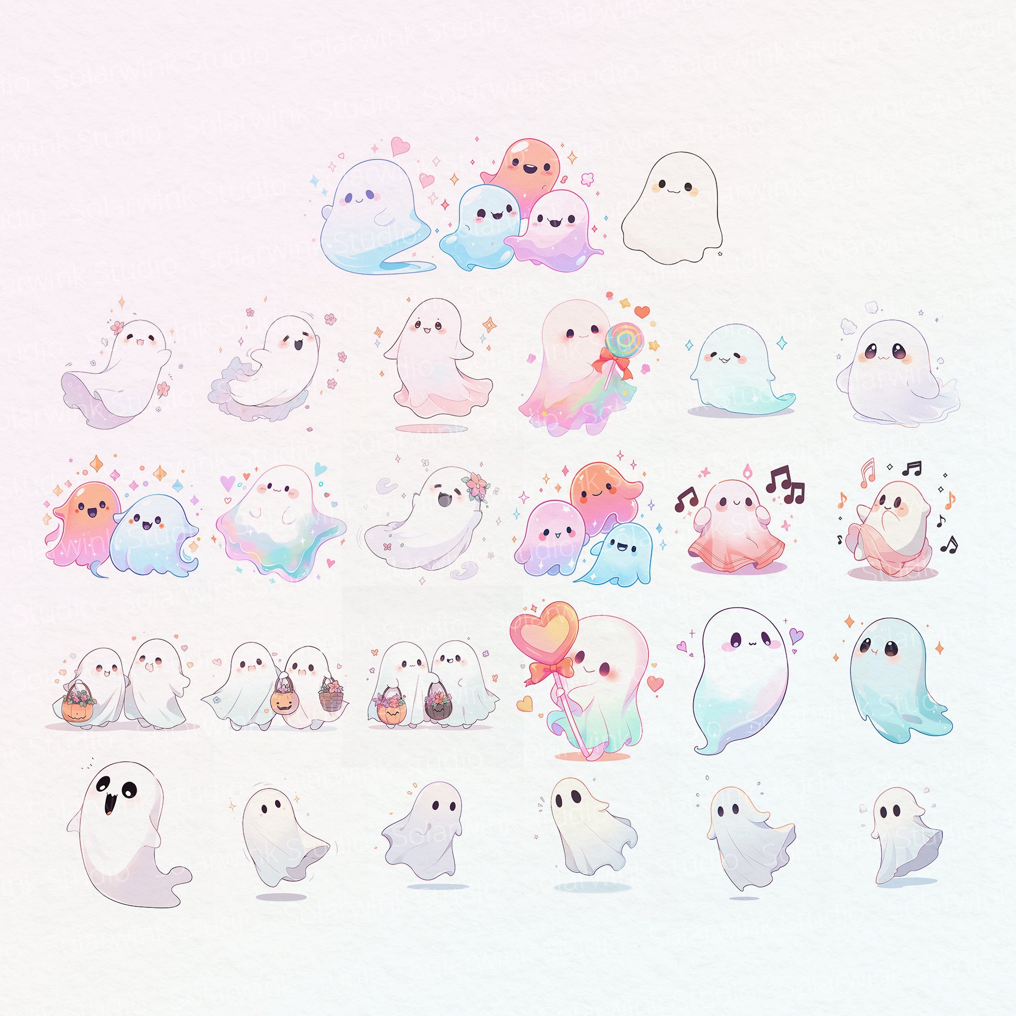 Spooky Cute Chibi Ghosts - 27 Png's, Clipart, Commercial Use, 300dpi ...