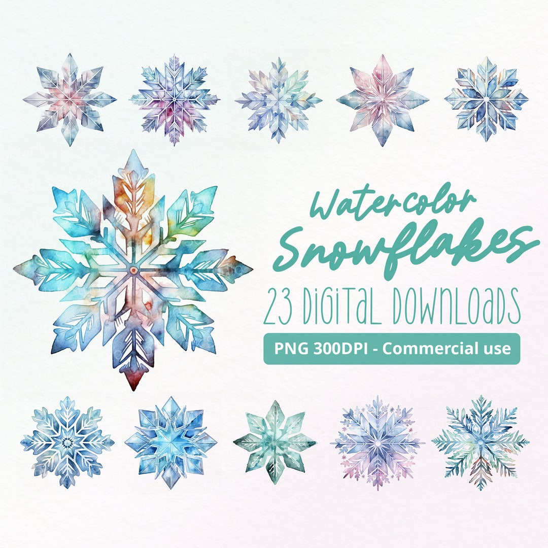 Watercolor Snowflake Clipart: Winter Designs, 23 PNG Illustrations ...