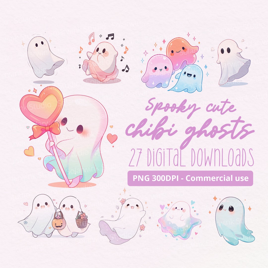 Spooky Cute Chibi Ghosts - 27 Png's, Clipart, Commercial Use, 300dpi ...