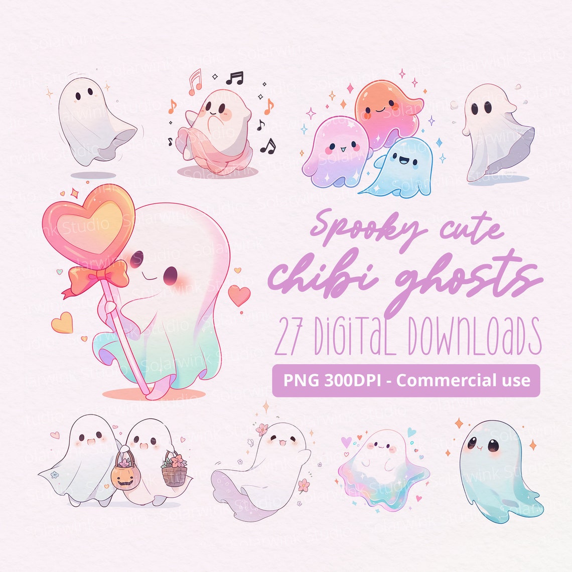 Spooky Cute Chibi Ghosts 27 Png's Clipart Commercial - Etsy