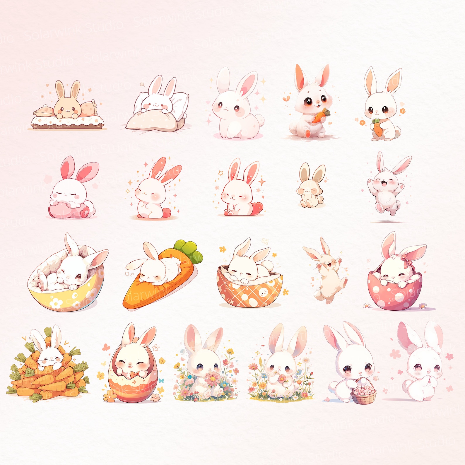 Adorable Anime Bunnies Clipart, 21 Chibi Style Rabbits, PNG ...
