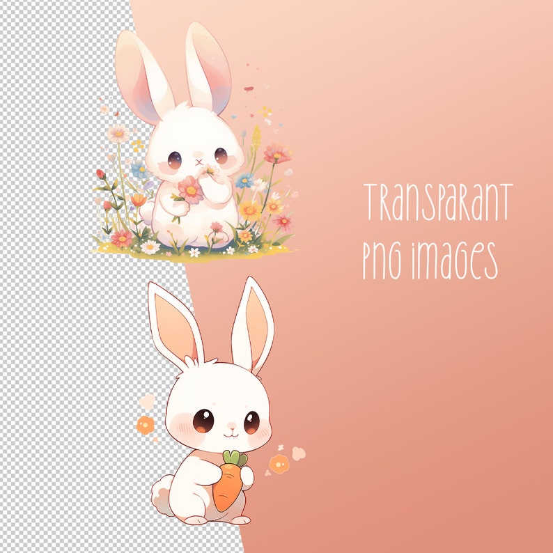 Adorable Anime Bunnies Clipart, 21 Chibi Style Rabbits, PNG ...