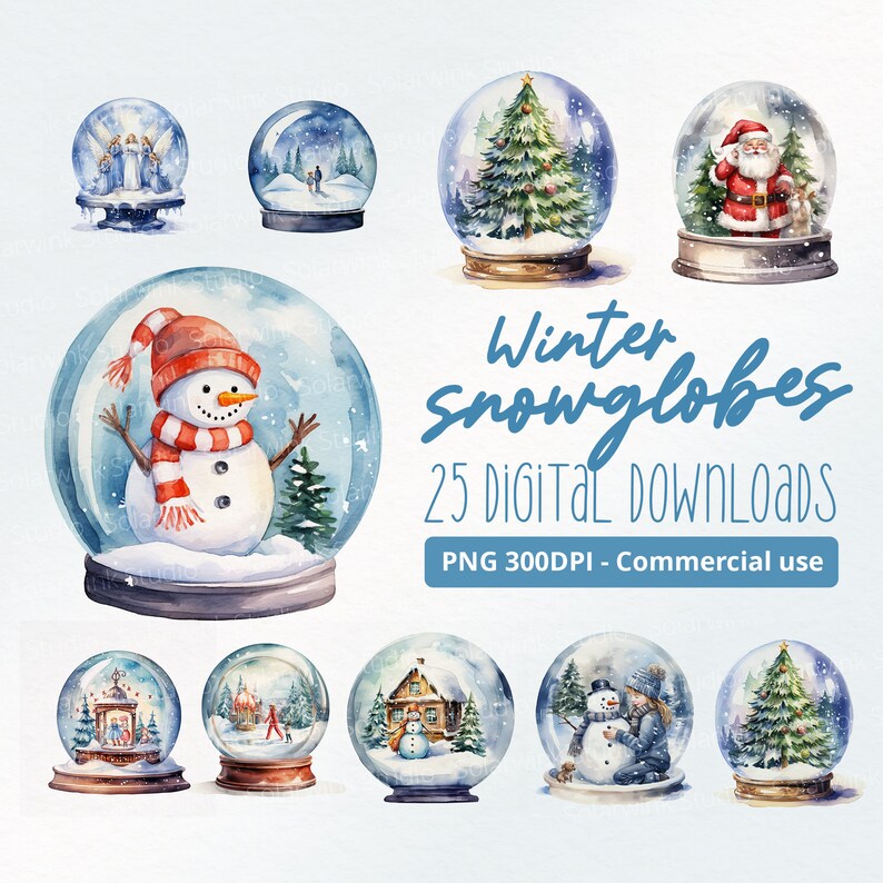 Watercolor Winter Snow Globe - 25 PNG Illustrations - Commercial Use ...