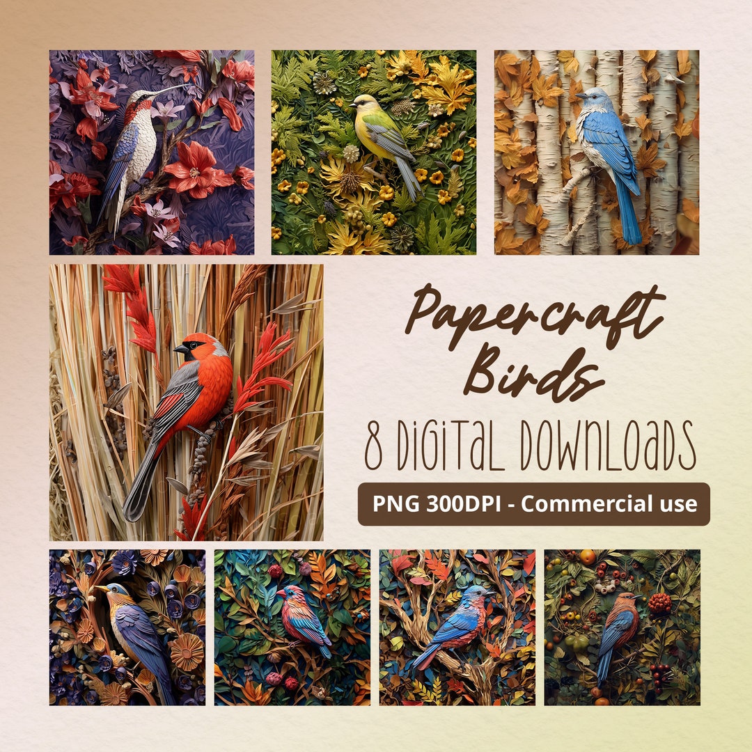 Papercraft Bird Art Set of 8: Small Avian Wonders in Paper - PNG ...