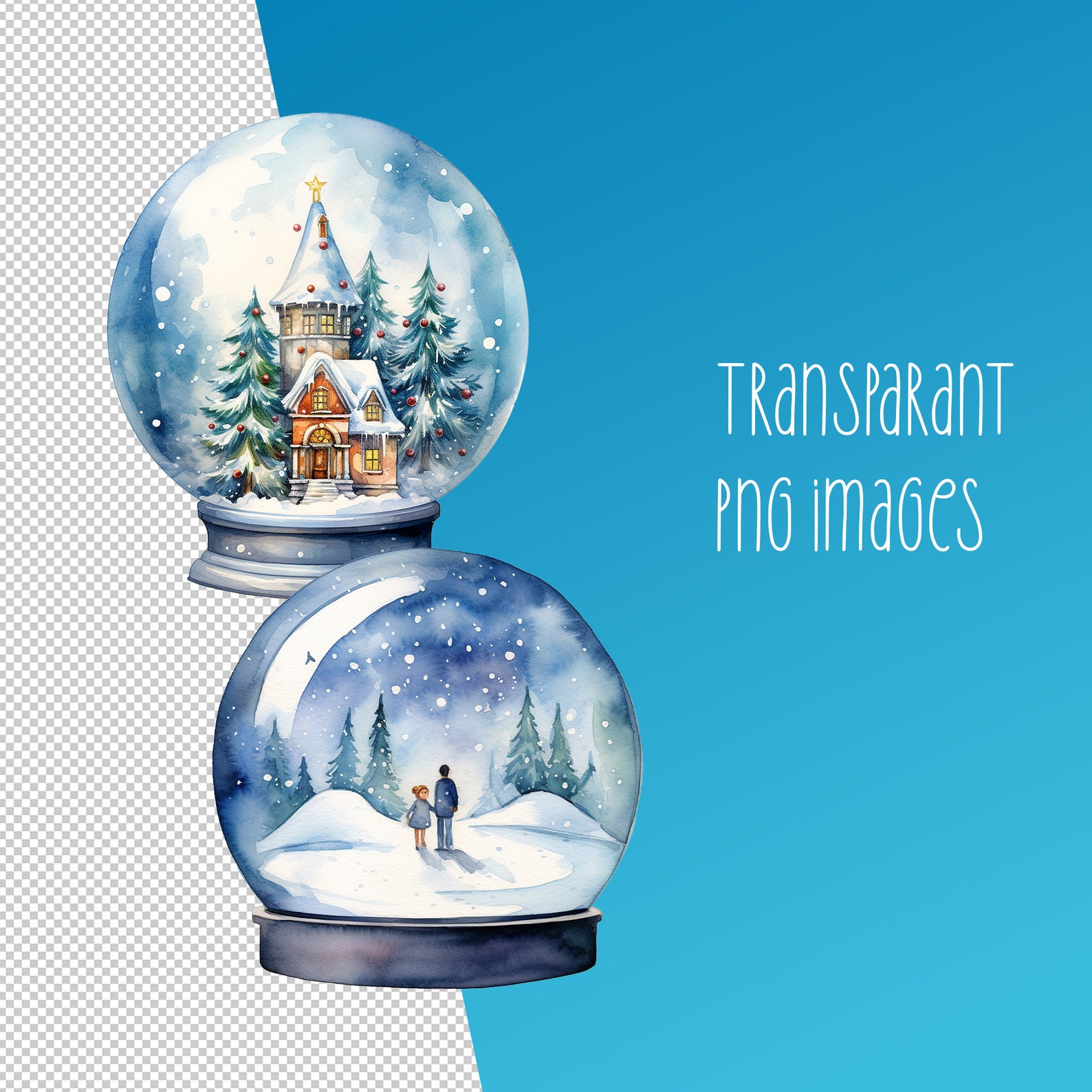 Watercolor Winter Snow Globe - 25 PNG Illustrations - Commercial Use ...