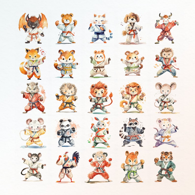 Cute Animal Judoka Illustrations: 25 Pngs - Commercial Use, 300dpi ...