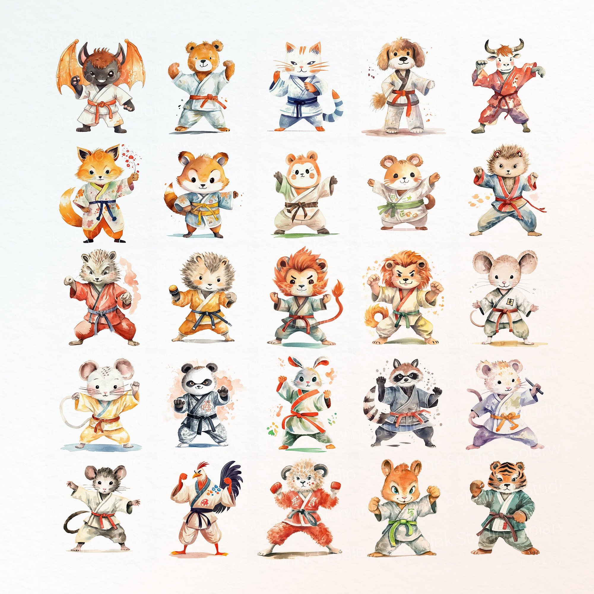 Cute Animal Judoka Illustrations: 25 Pngs - Commercial Use, 300dpi ...