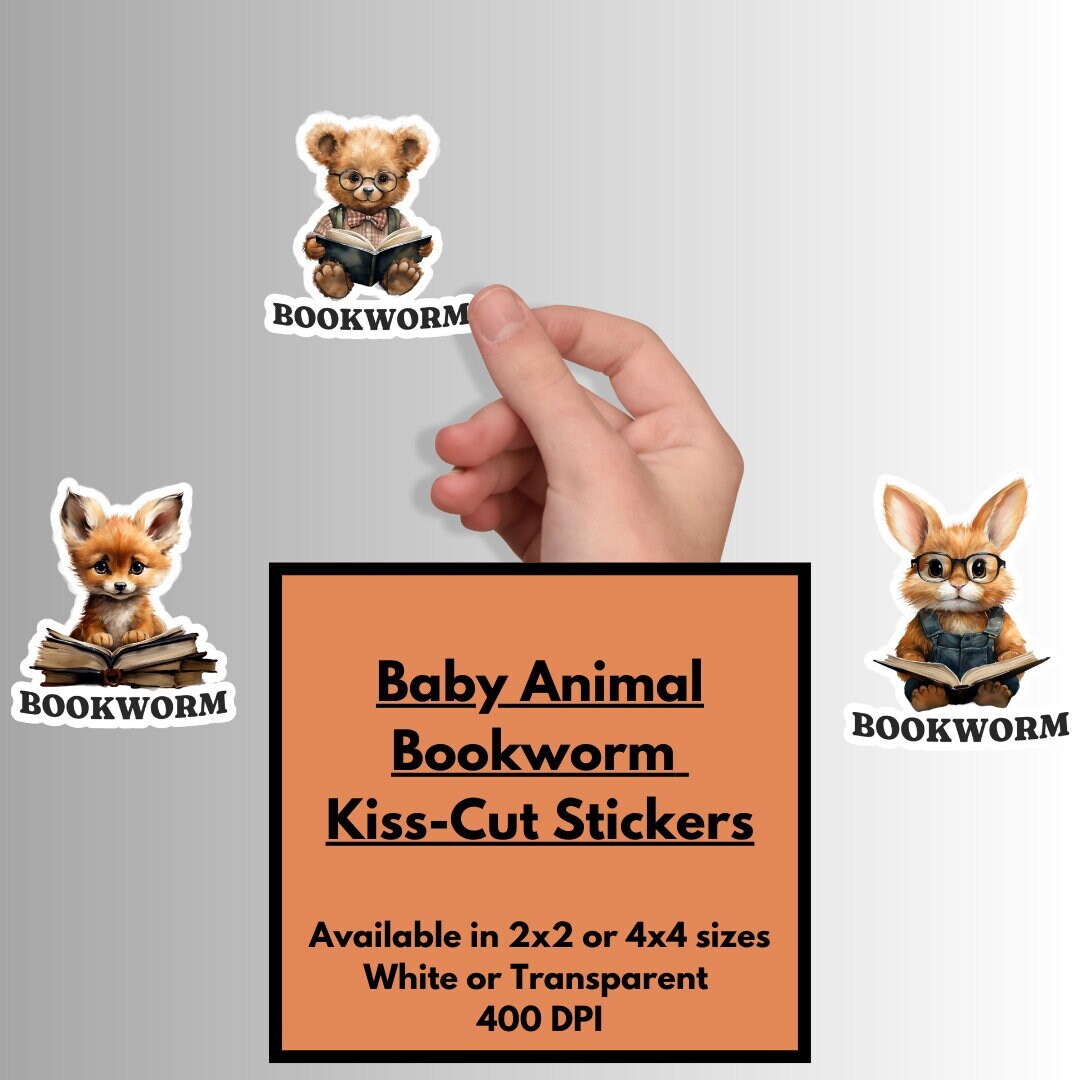 Baby Animal Stickers, Bookworm Stickers, Kiss-cut Stickers, Rabbit ...