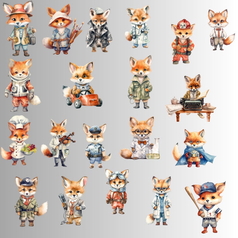 Watercolor Woodland Foxes Clipart, Transparent Clipart, Baby Animals ...