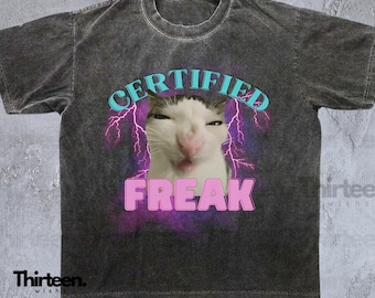 Certified Freak Cat Meme Graphic T-shirt, Vintage Funny Cat Expression ...