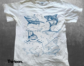 Sharks Tattoo Style T-shirt, Vintage Shark Ocean Graphic T-shirt, Retro ...