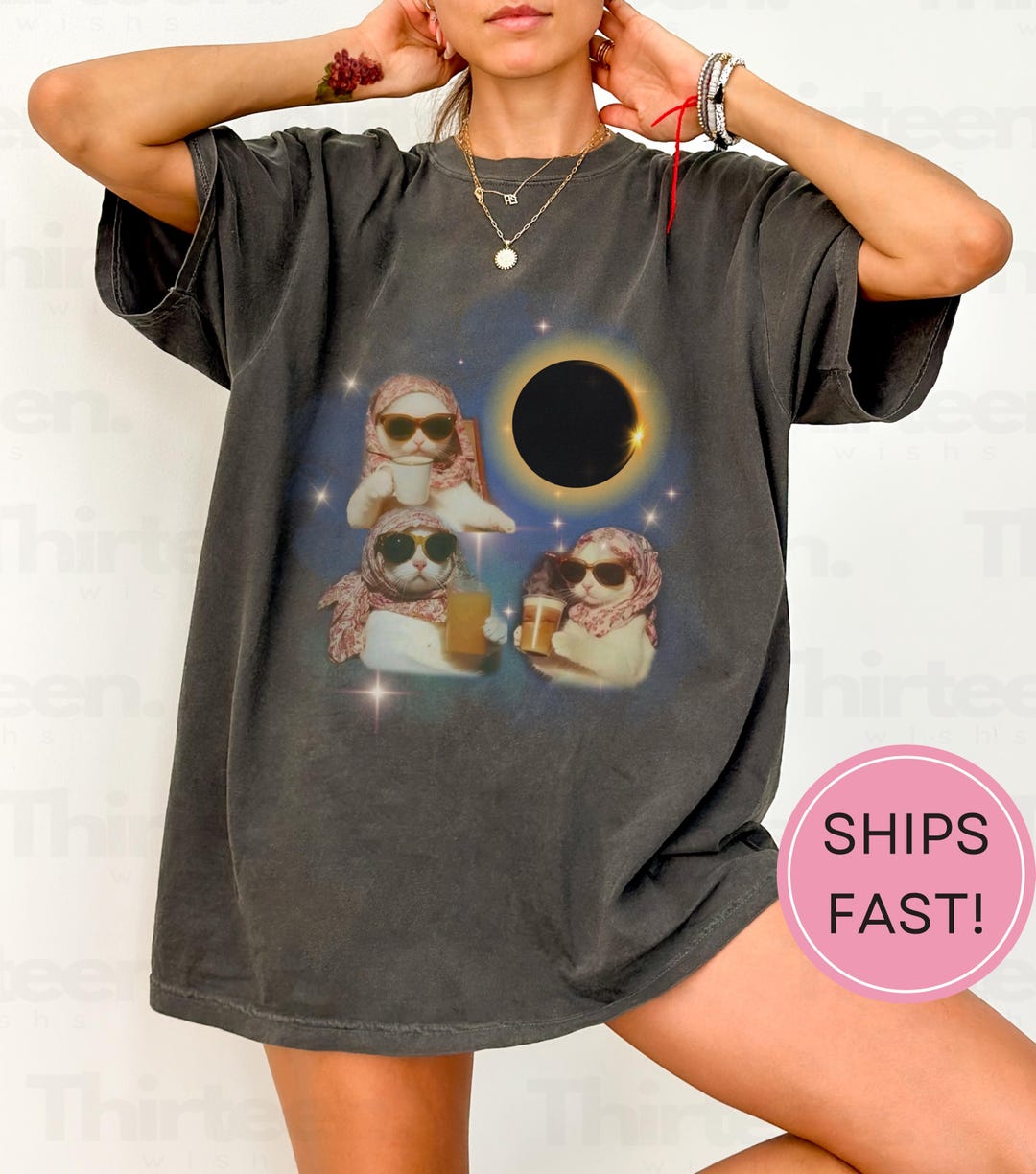 Solar Eclipse 2025 Cats Vintage Meme 90s Graphic Shirt, Retro Kitten ...