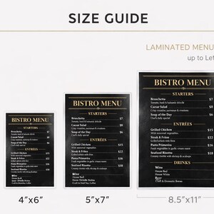 Laminated Printable Menu, Signs, Full Color, Printable Menus, Custom ...