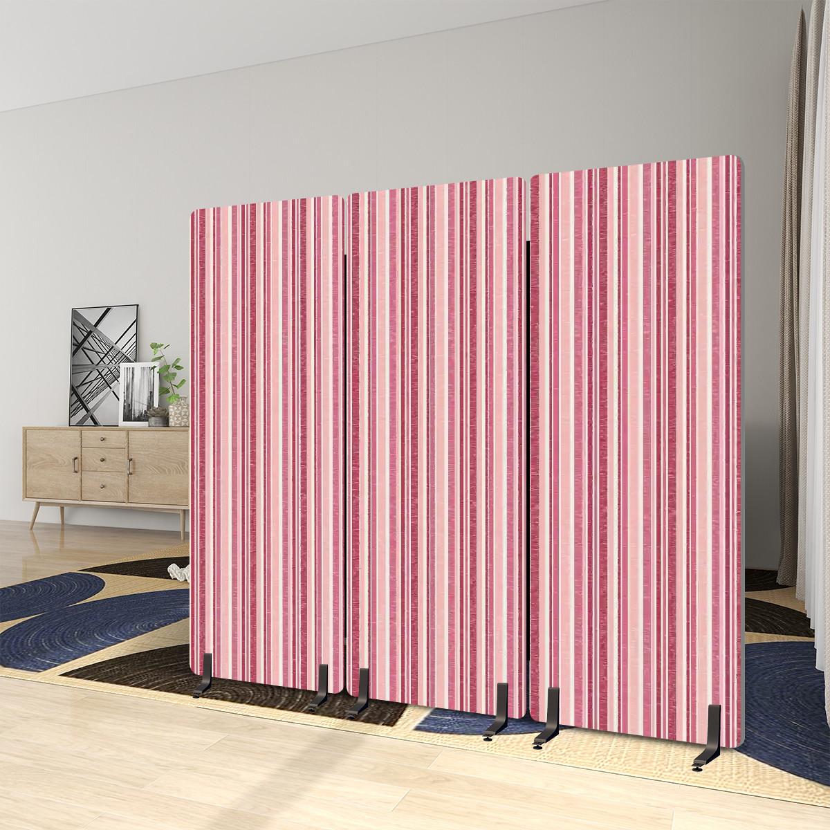 3 Panel Sound-absorbing Room Divider / Sketchy Stripes Dragonfruit Pink ...