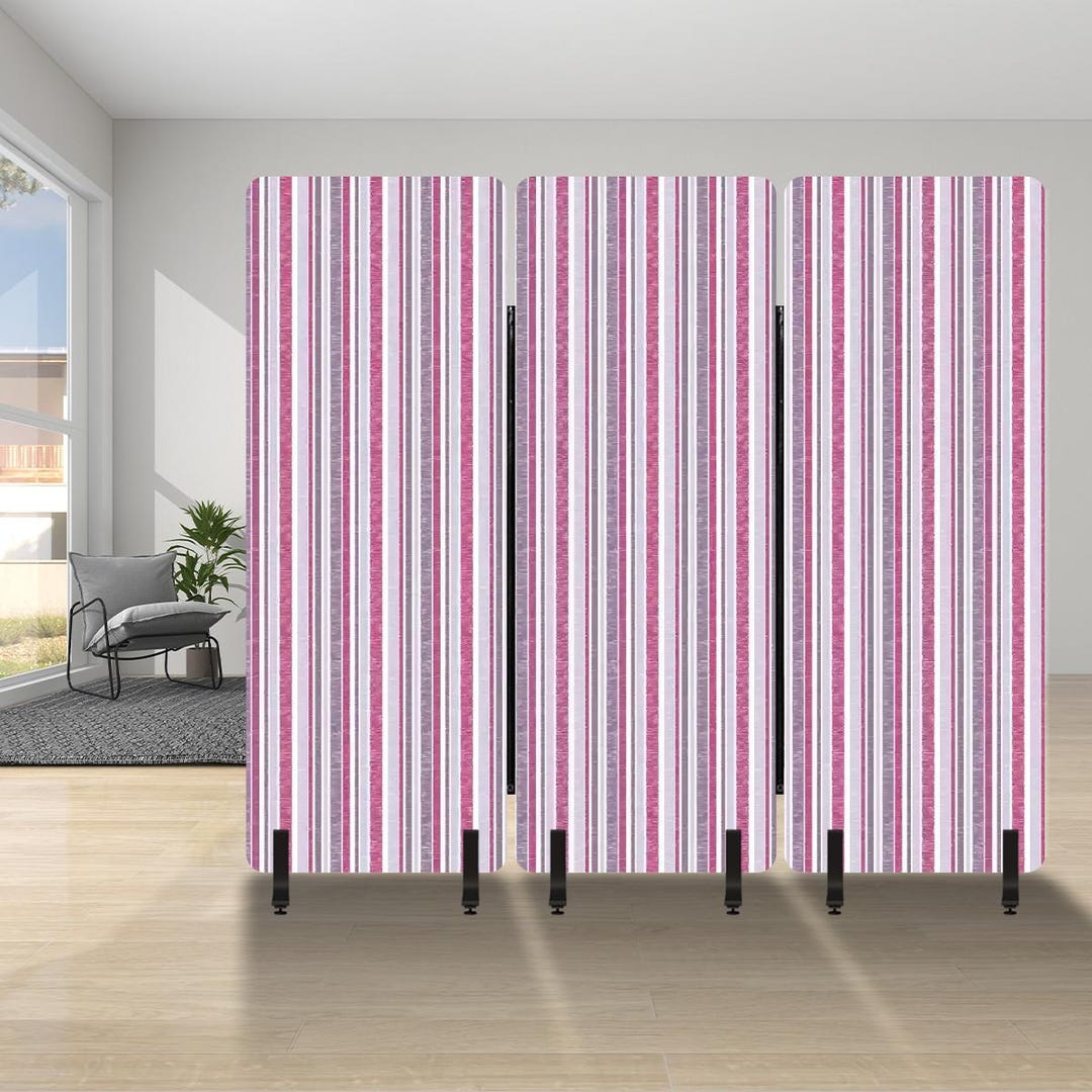 3 Panel Sound-absorbing Room Divider / Sketchy Stripes Very Berry ...