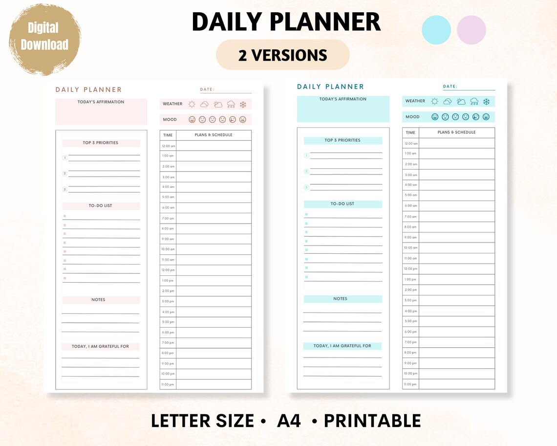 Pink and Blue Daily Planner Printable to Do List Daily - Etsy