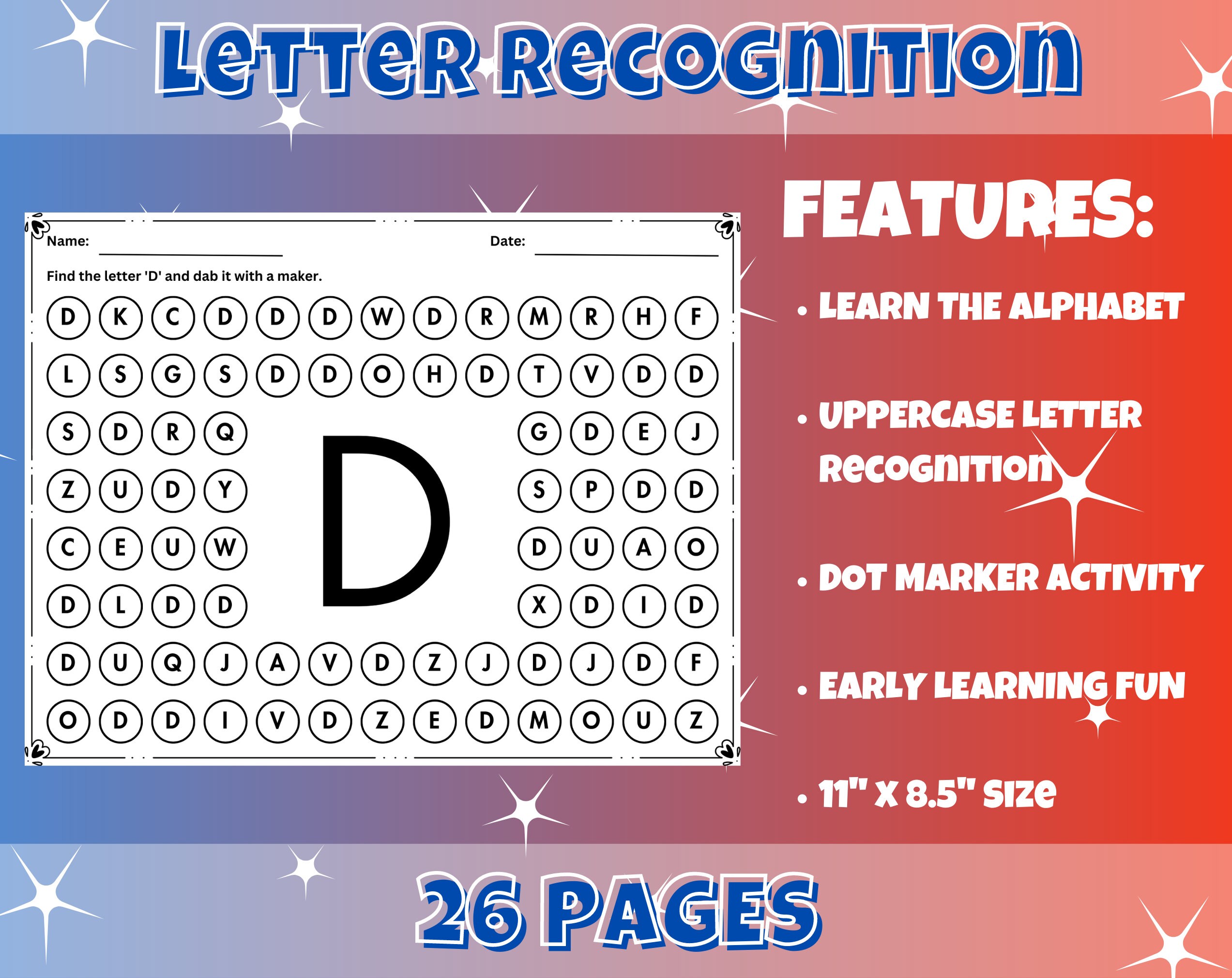 Alphabet Dab It Worksheet for Preschooler Uppercase Letter Recognition ...