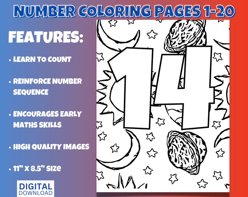 Number Coloring Pages 1-20 for Fun and Educational Worksheets - Etsy