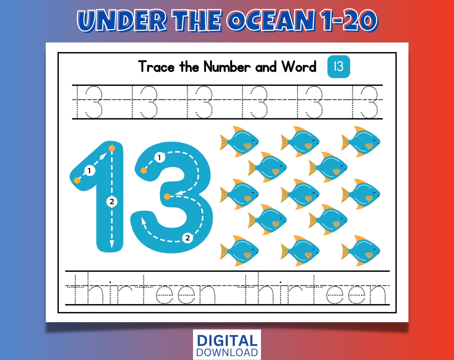 Oceanic Adventure Learn to Trace and Count 1-20 Worksheet Include ...