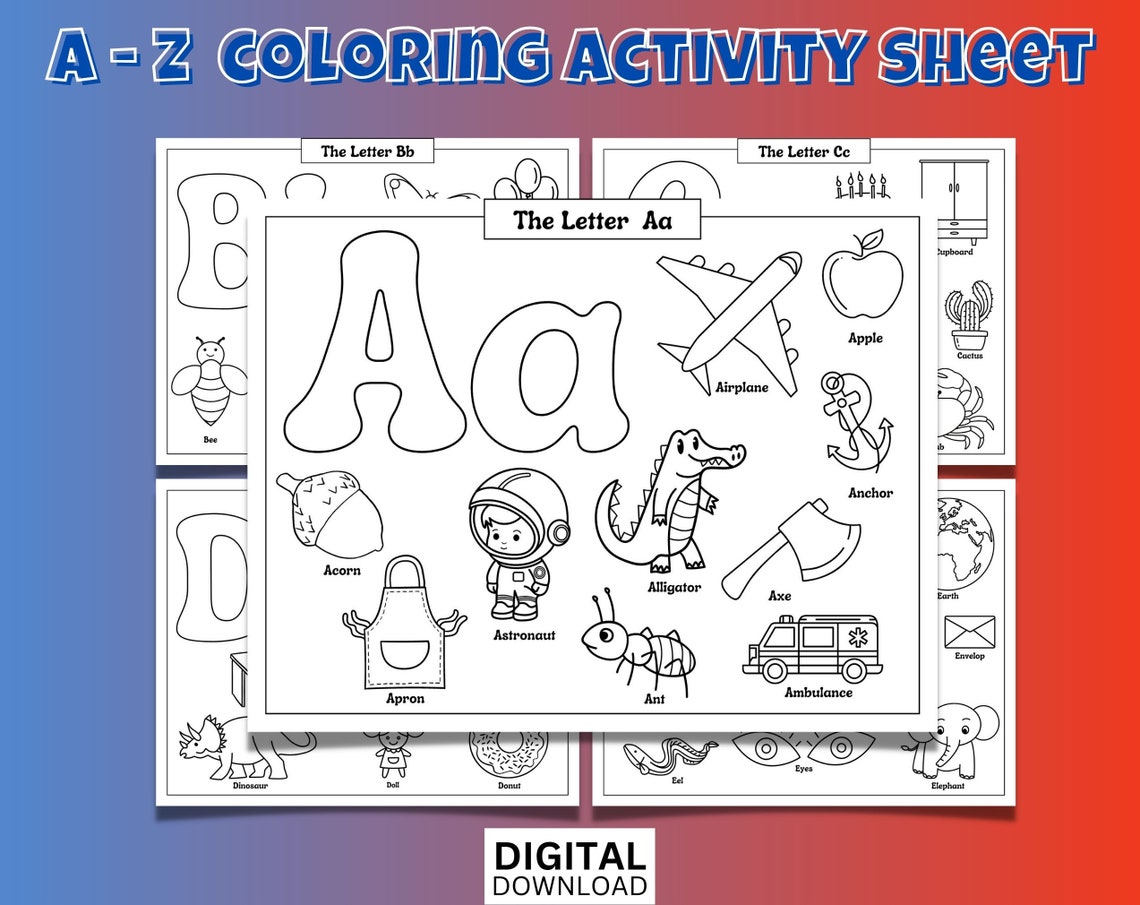 A Z Coloring Sheets Learn the Alphabet, Uppercase and Lowercase Letter ...