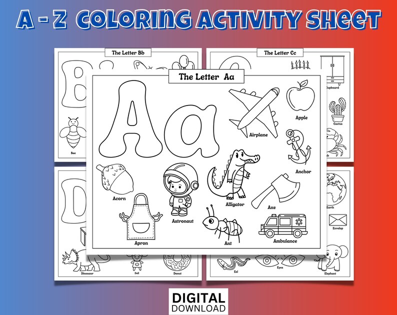 A Z Coloring Sheets Learn the Alphabet, Uppercase and Lowercase Letter ...