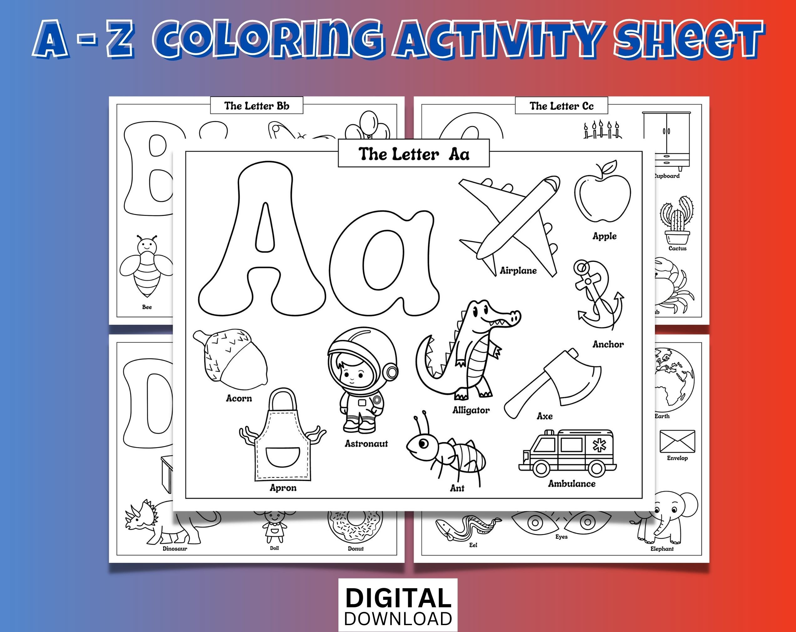 A Z Coloring Sheets Learn the Alphabet, Uppercase and Lowercase Letter ...