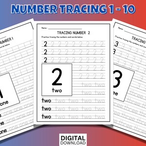 Number Tracing 1-10 Worksheet Handwriting Practice for Preschool ...