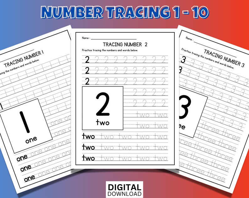 Number Tracing 1-10 Worksheet Handwriting Practice for Preschool ...