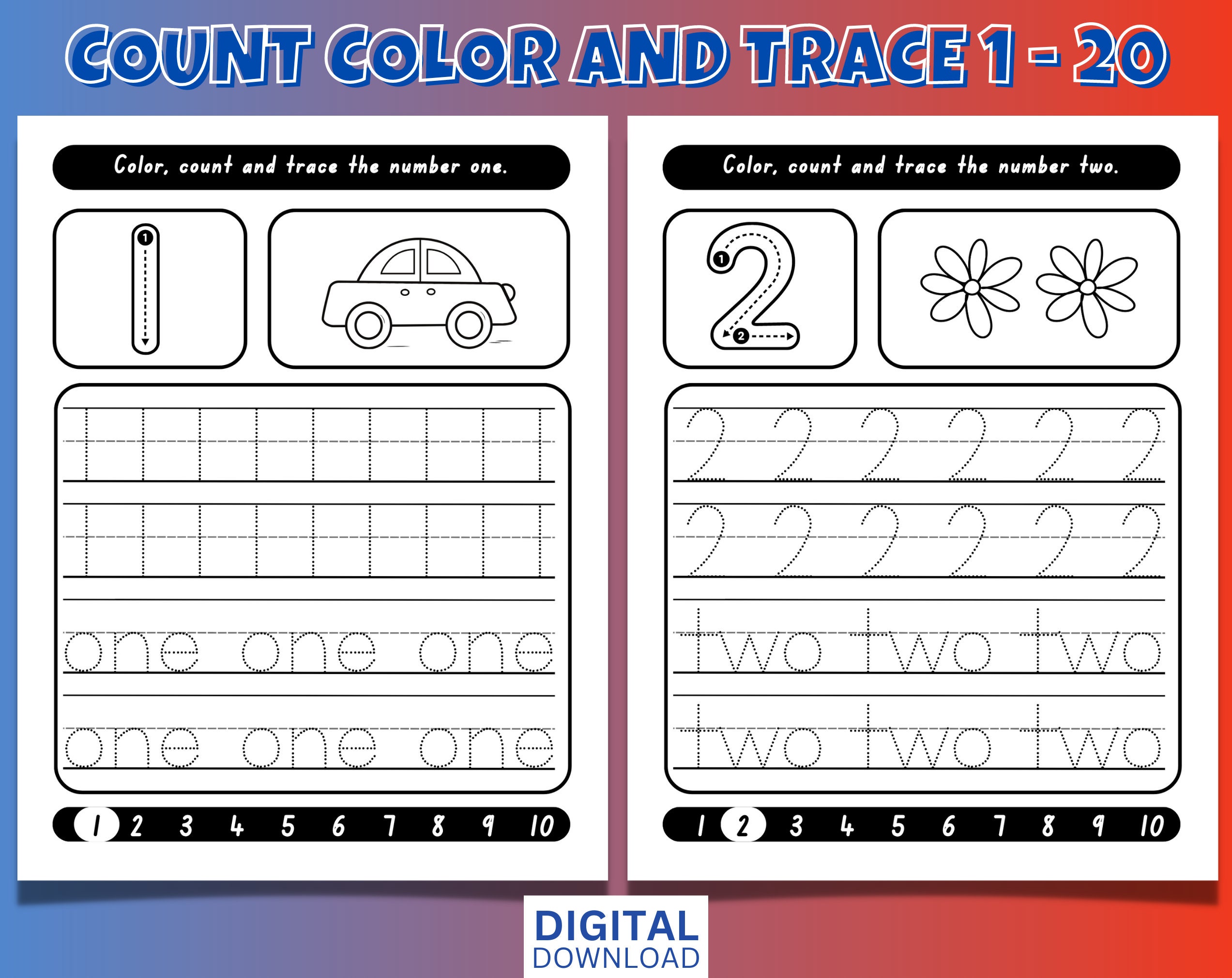 Contar colores y trazar números del 1 al 20 Actividad de aprendizaje ...