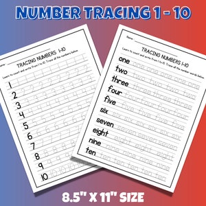 Number Tracing 1-10 Worksheet Handwriting Practice for Preschool ...