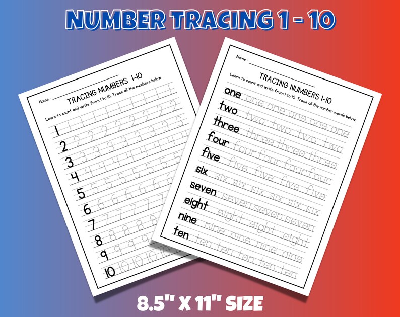 Number Tracing 1-10 Worksheet Handwriting Practice for Preschool ...