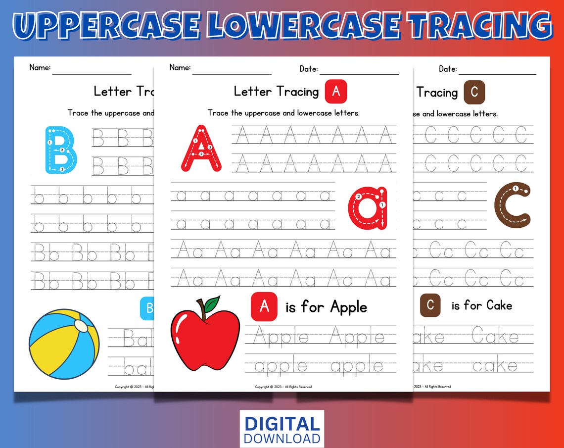 A-Z Alphabet Tracing Uppercase Lowercase Letter Formation With New Word ...