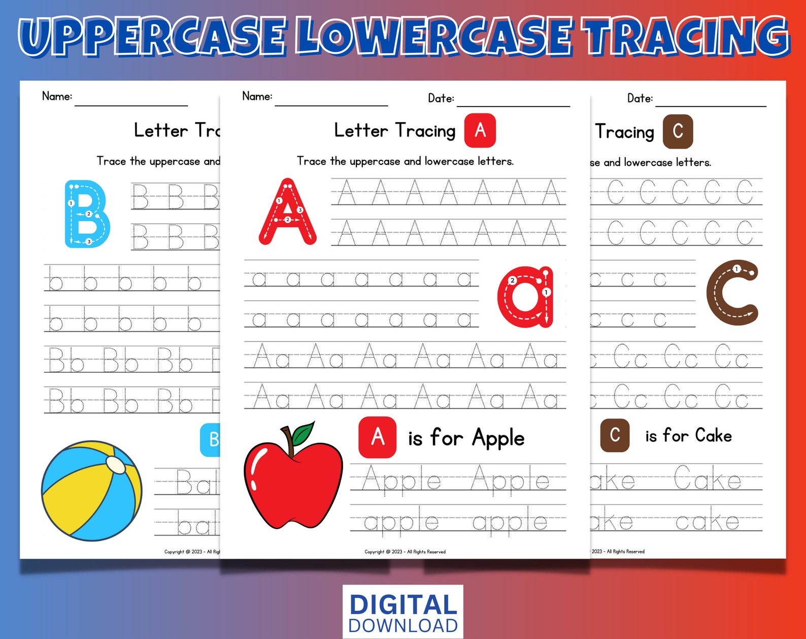 A-Z Alphabet Tracing Uppercase Lowercase Letter Formation With New Word ...