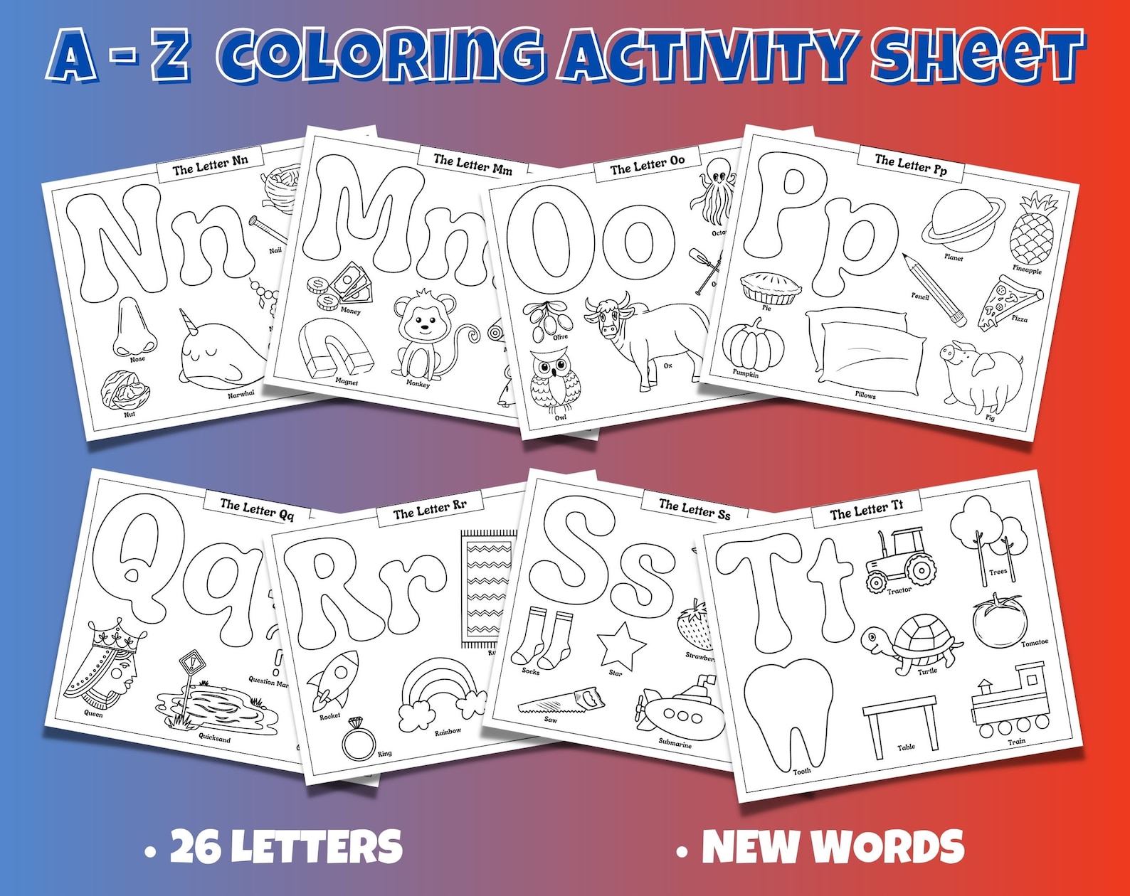 A Z Coloring Sheets Learn the Alphabet, Uppercase and Lowercase Letter ...