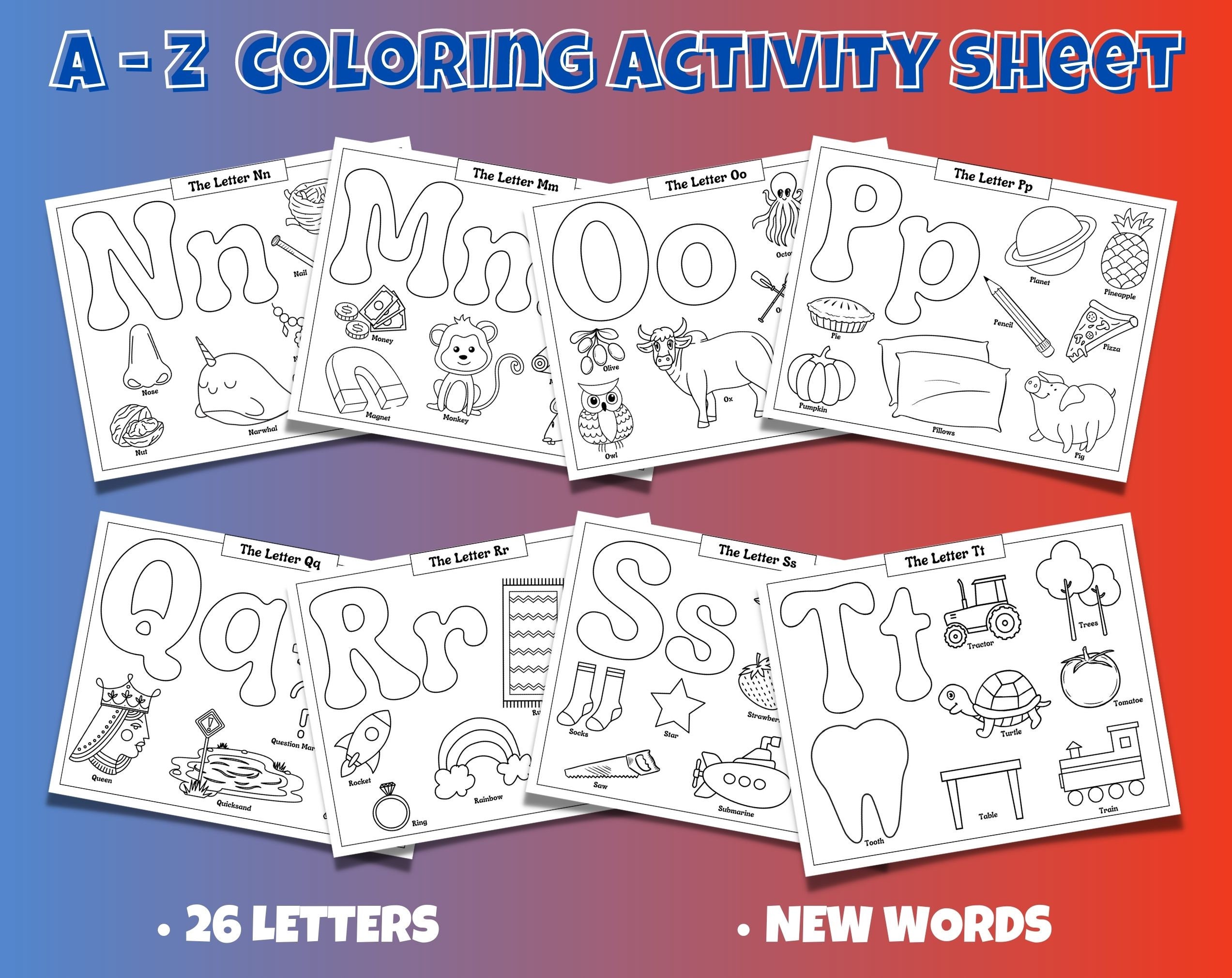 A Z Coloring Sheets Learn the Alphabet, Uppercase and Lowercase Letter ...