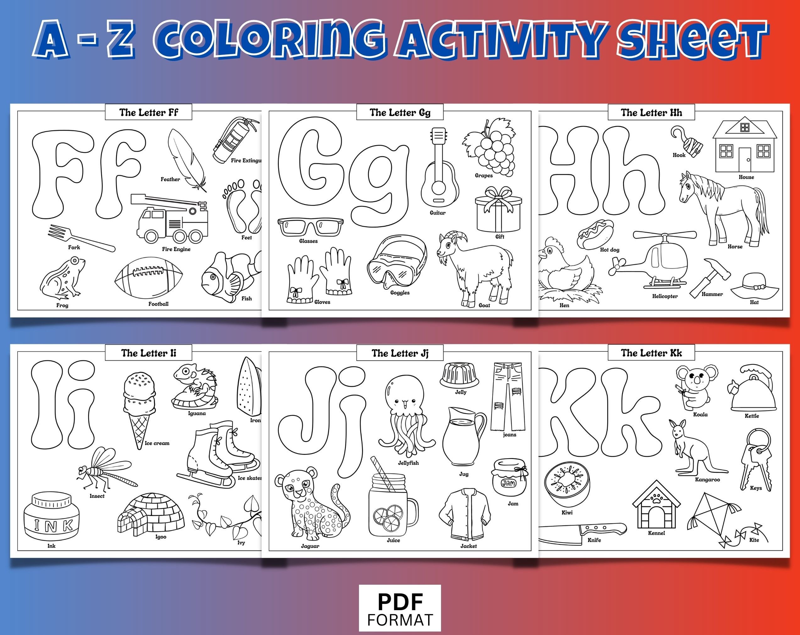 A Z Coloring Sheets Learn the Alphabet, Uppercase and Lowercase Letter ...
