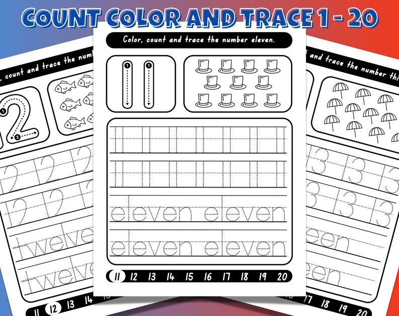 Contar colores y trazar números del 1 al 20 Actividad de - Etsy México