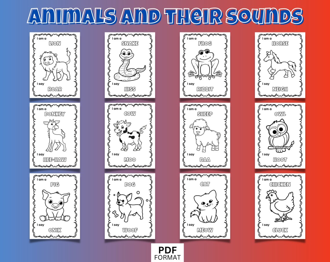 Toddlers Animal Sounds Coloring Pages Digital Printable High Quality ...