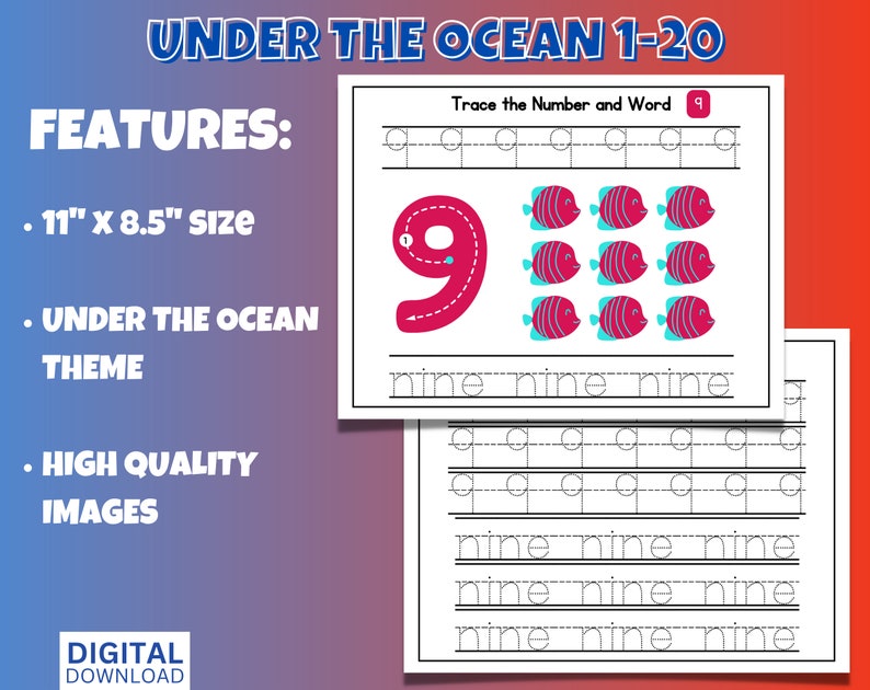 Oceanic Adventure Learn to Trace and Count 1-20 Worksheet Include ...