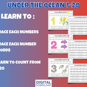 Oceanic Adventure Learn to Trace and Count 1-20 Worksheet Include ...
