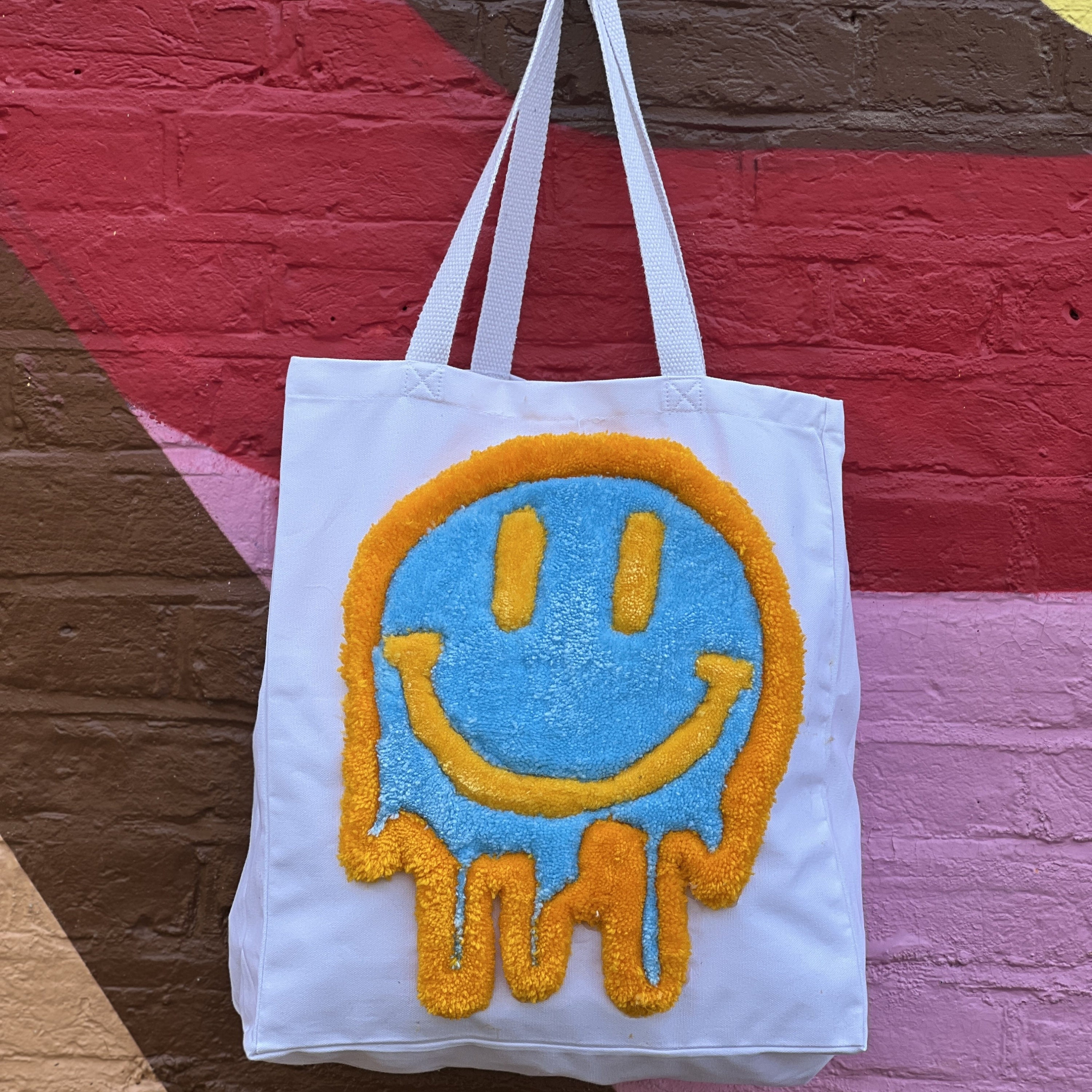 Retro Smiley Face Punch Needle Tote Bag, Embellished Tote Bag, Groovy ...