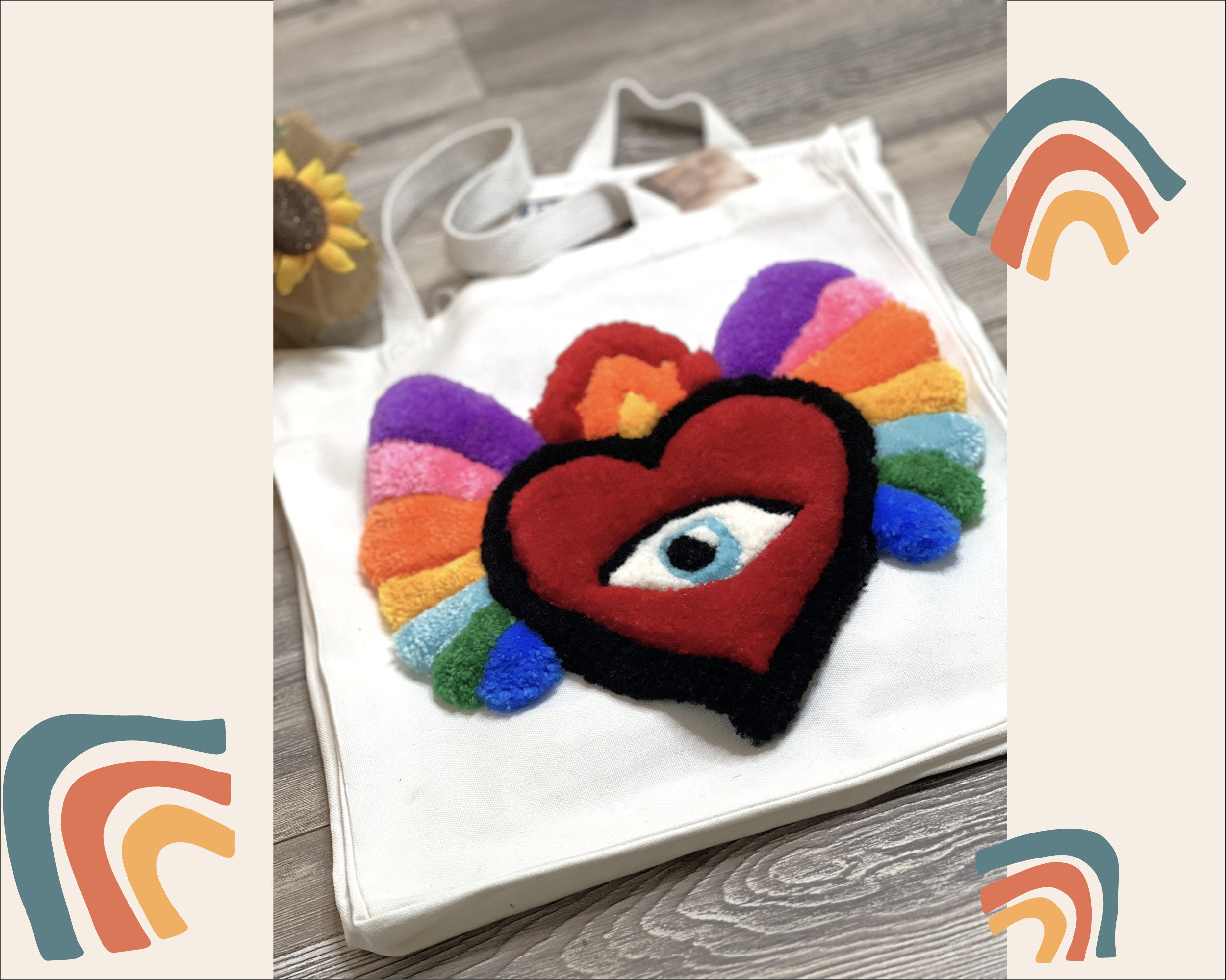 Pride Punch Needle Tote Bag, Personalized Rainbow Bag, Evil Eye Tufting ...