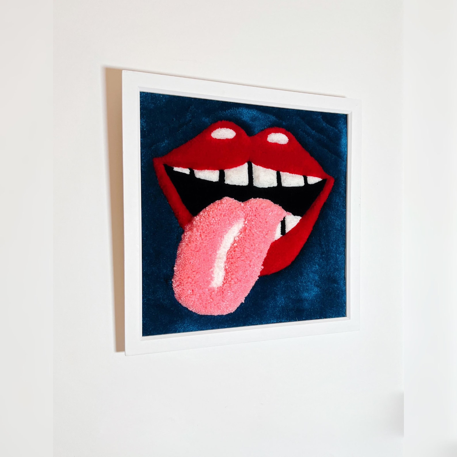 Framed Tufted Wall Art, Emoji Tufted Wall Hanging, Handmade Tongue Out ...