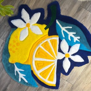Lemon Tuft Rug, Handmade Tuft Rug, Fruit Rug, Personalized Tuft Rug, Cute Accent Hand Made Rug ...