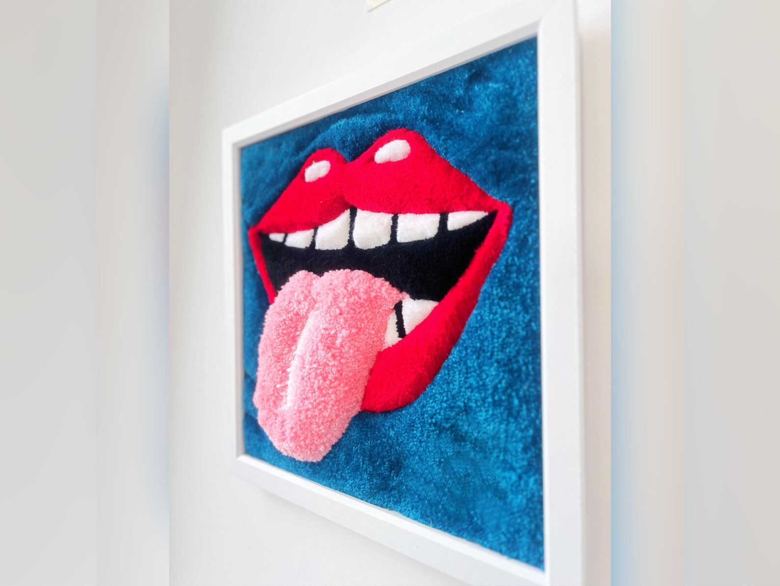 Framed Tufted Wall Art, Emoji Tufted Wall Hanging, Handmade Tongue Out ...